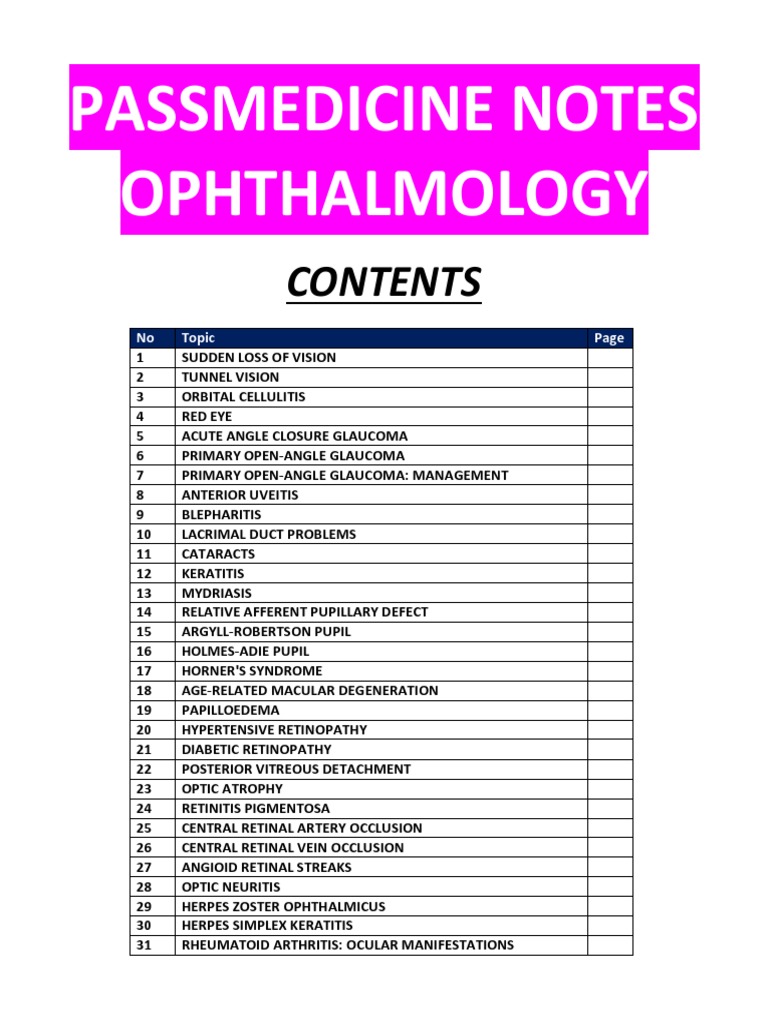 Passmedicine MRCP Notes-Ophthalmology | PDF | Glaucoma | Cataract