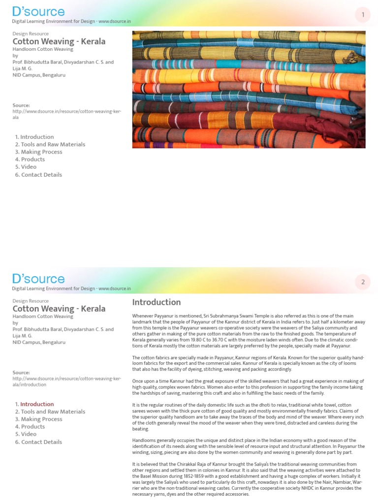 Cotton Weaving Kerala | PDF | Weaving | Loom