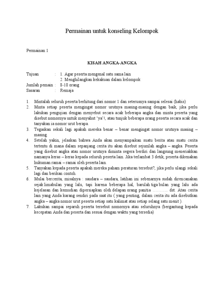 Contoh Contoh Game Untuk Konseling Kelompok | PDF
