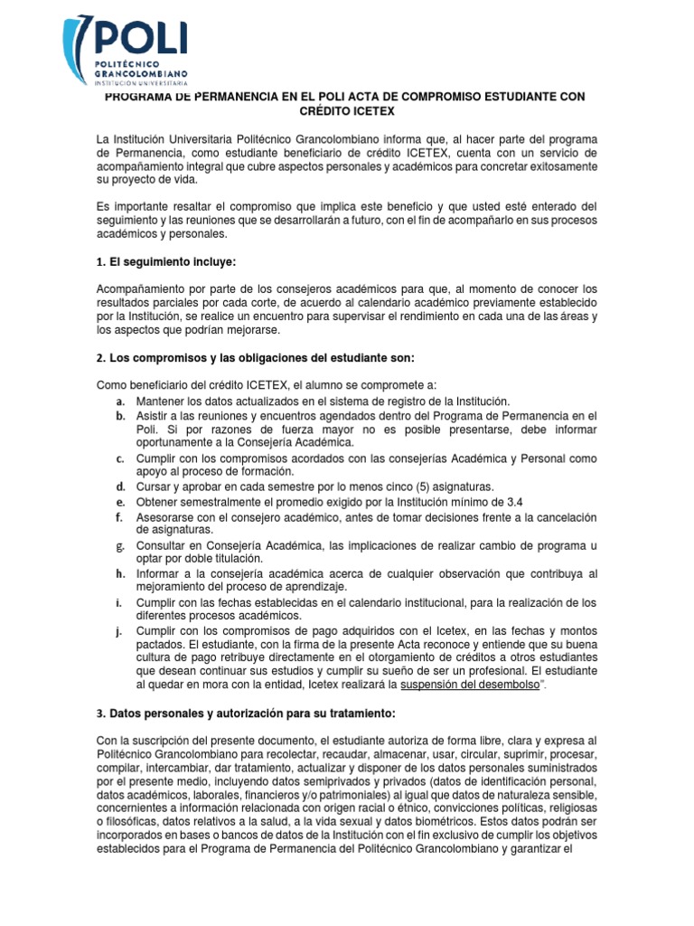 Carta de Compromiso Icetex | PDF
