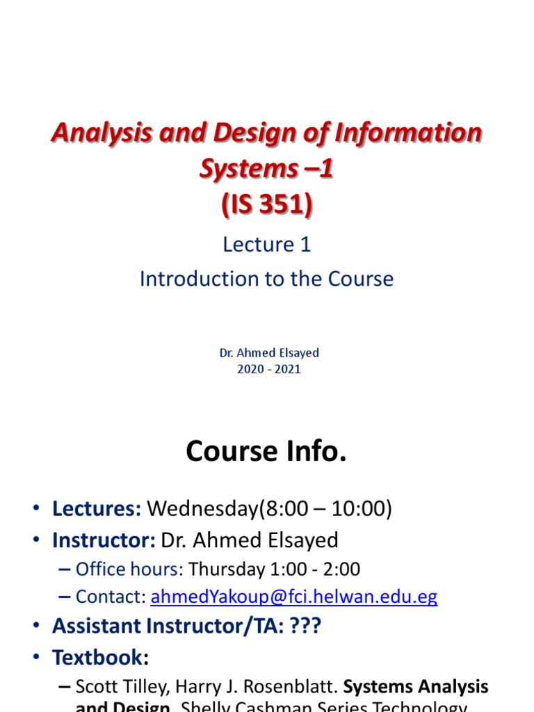 IS 351 Systems Analysis and Design Course Introduction | PDF