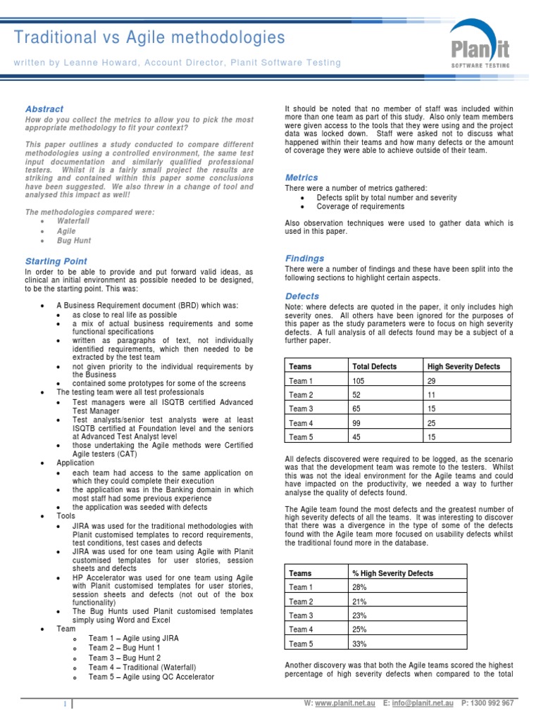Whitepaper Traditional Vs Agile Methodology | PDF | Agile Software ...