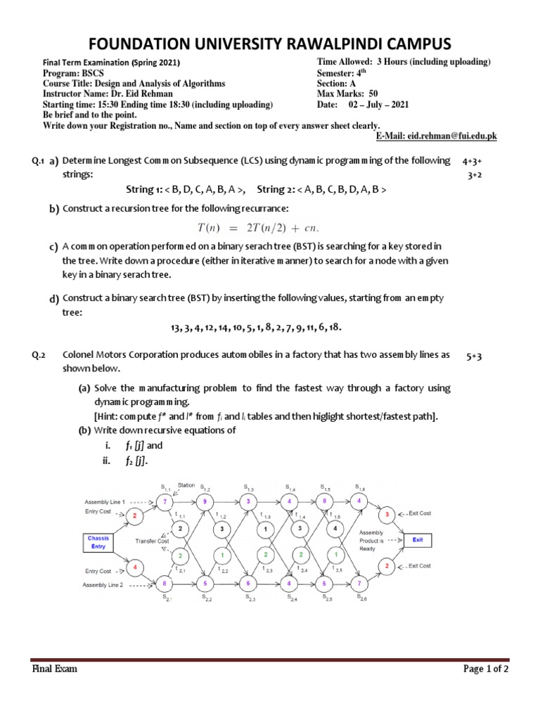 Aoa Final Spring 2021 Pdf Mathematical Logic Computer Programming 9505