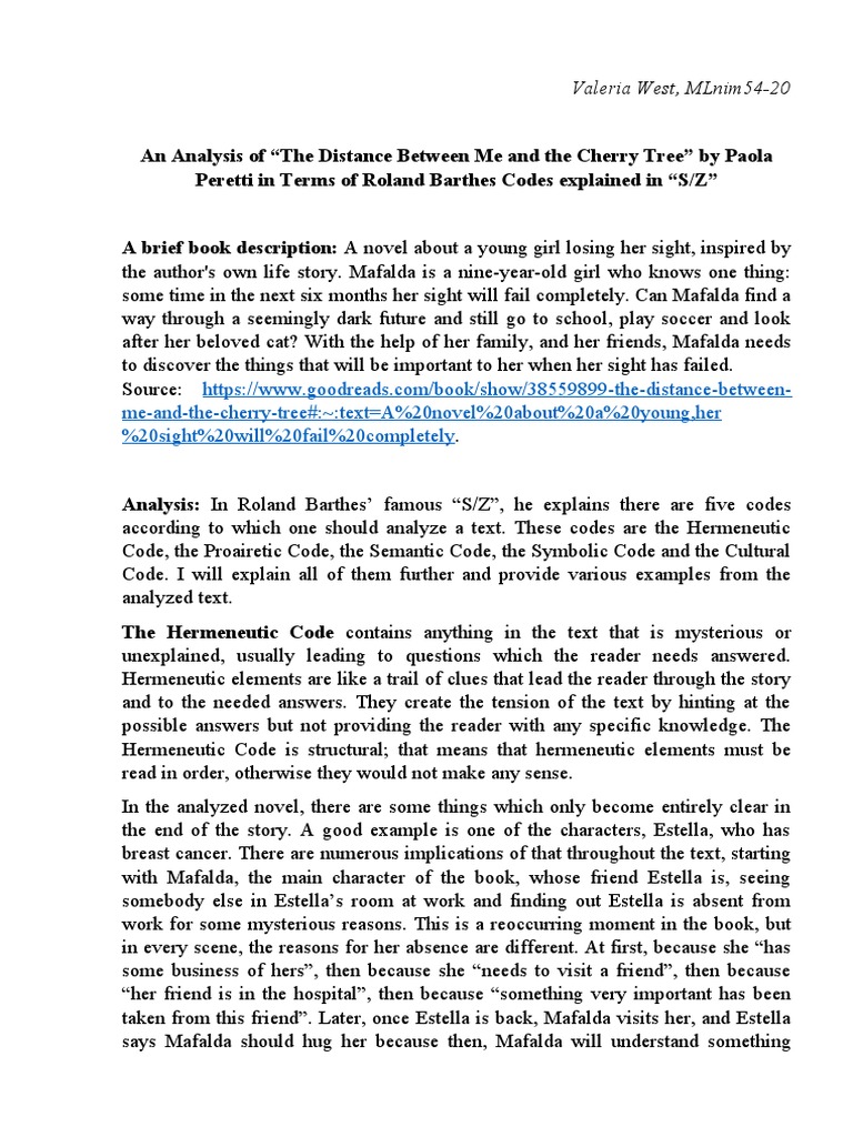 An Analysis of .The Distance Between Me and The Cherry Tree. by Paola ...