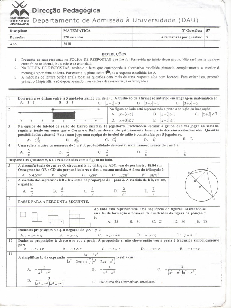 UEM Matematica 2018 | PDF
