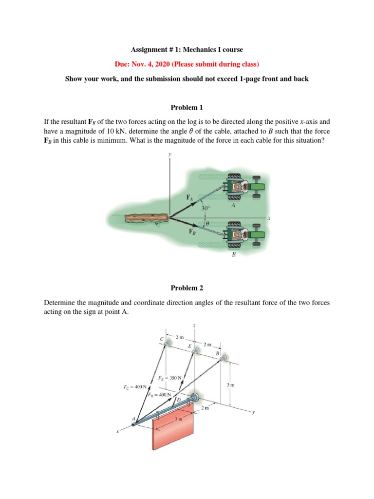 Assignment # 1: Mechanics I Course: Due: Nov. 4, 2020 (Please Submit ...