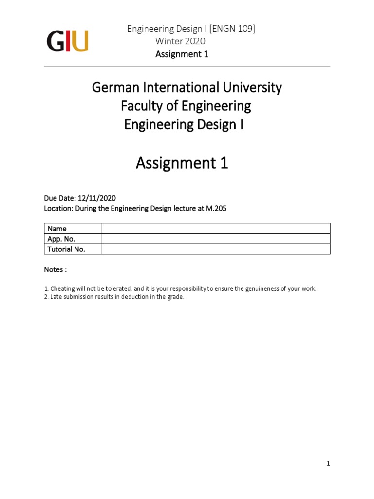 Assignment 1: German International University Faculty of Engineering ...