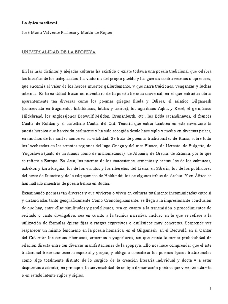 La épica medieval | PDF | Poesía épica | Beowulf