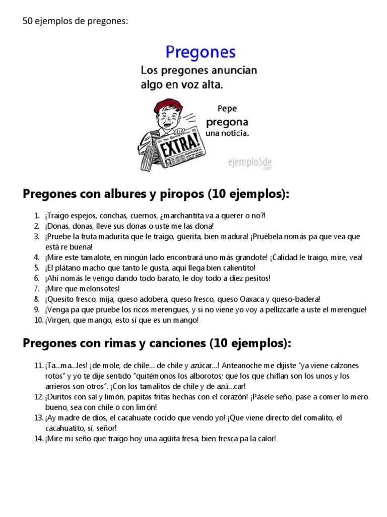 50 Ejemplos de Pregones | PDF | Amor | Science