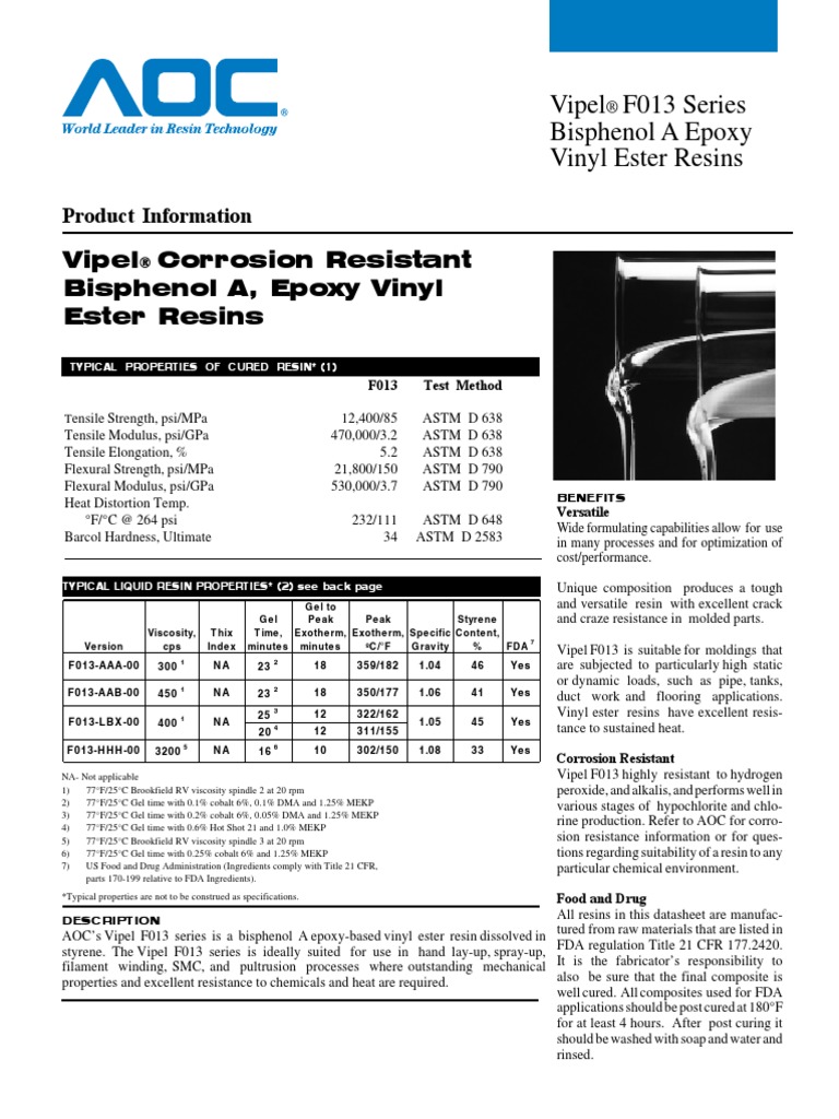 TDS Aoc F013 V e Resin | PDF | Epoxy | Materials