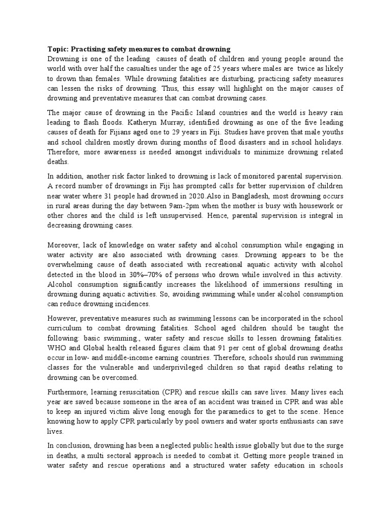 Essay On Drowning Cases | PDF | Cardiopulmonary Resuscitation | Swimming