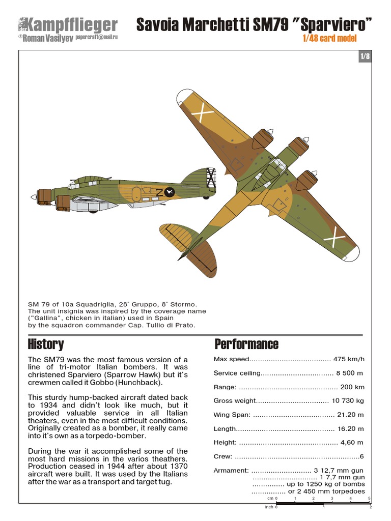 Savoia-Marchetti SM.79 Sparviero Bomber Aircraft Paper Model | PDF | Wing Configurations ...