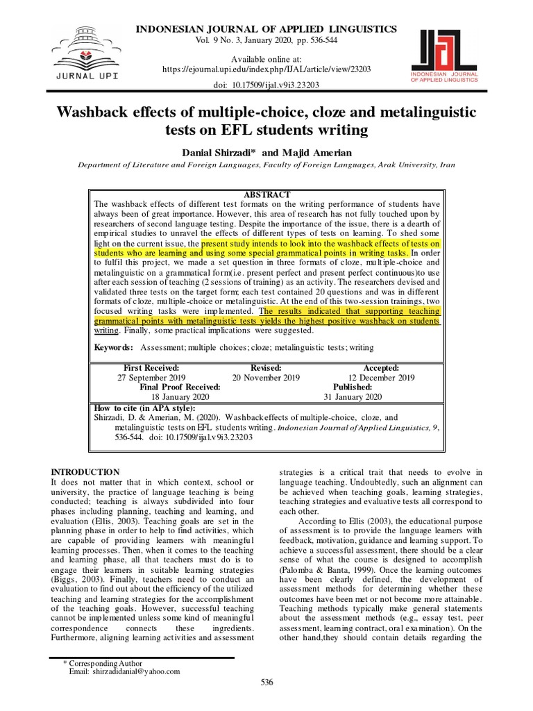 Washback Effects On EFL Writing | PDF | Educational Assessment | Test ...