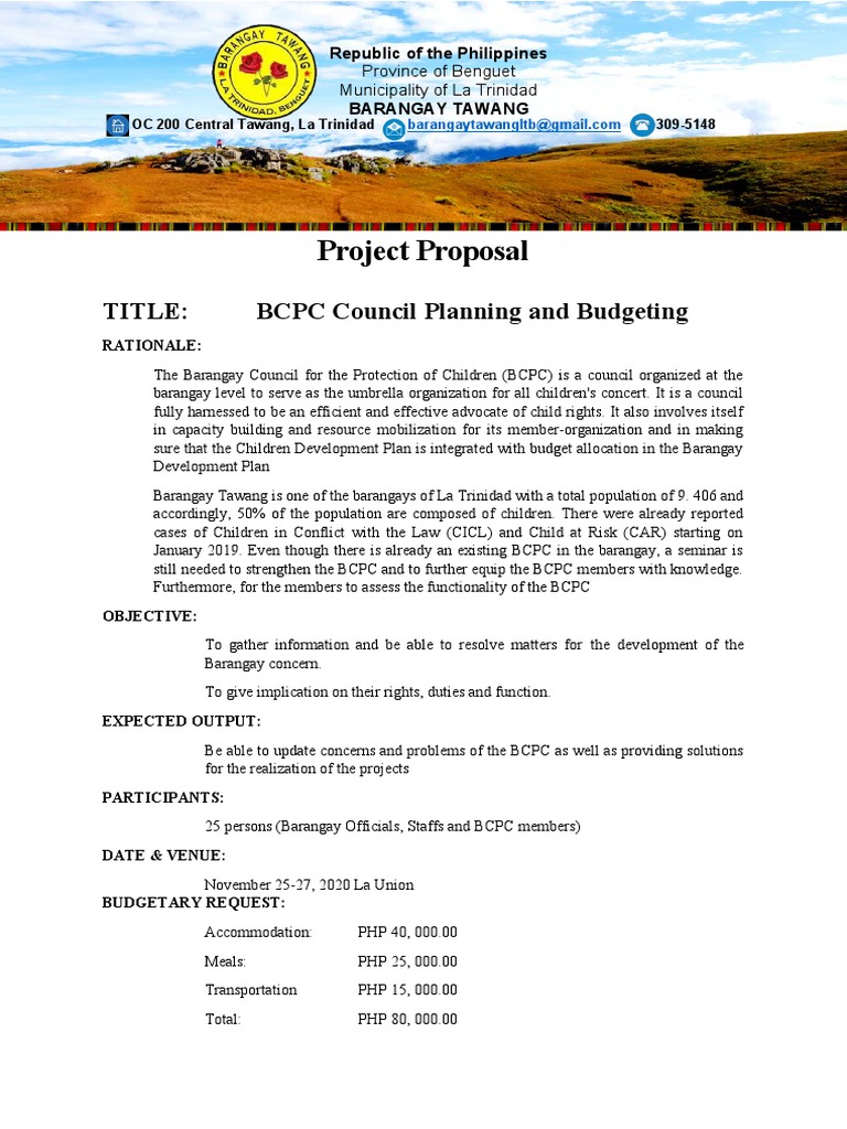Project Proposal: Title: BCPC Council Planning and Budgeting | PDF ...