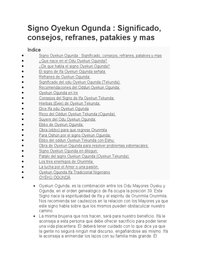 Signo Oyekun Ogunda | PDF | Religión étnica | Mitología