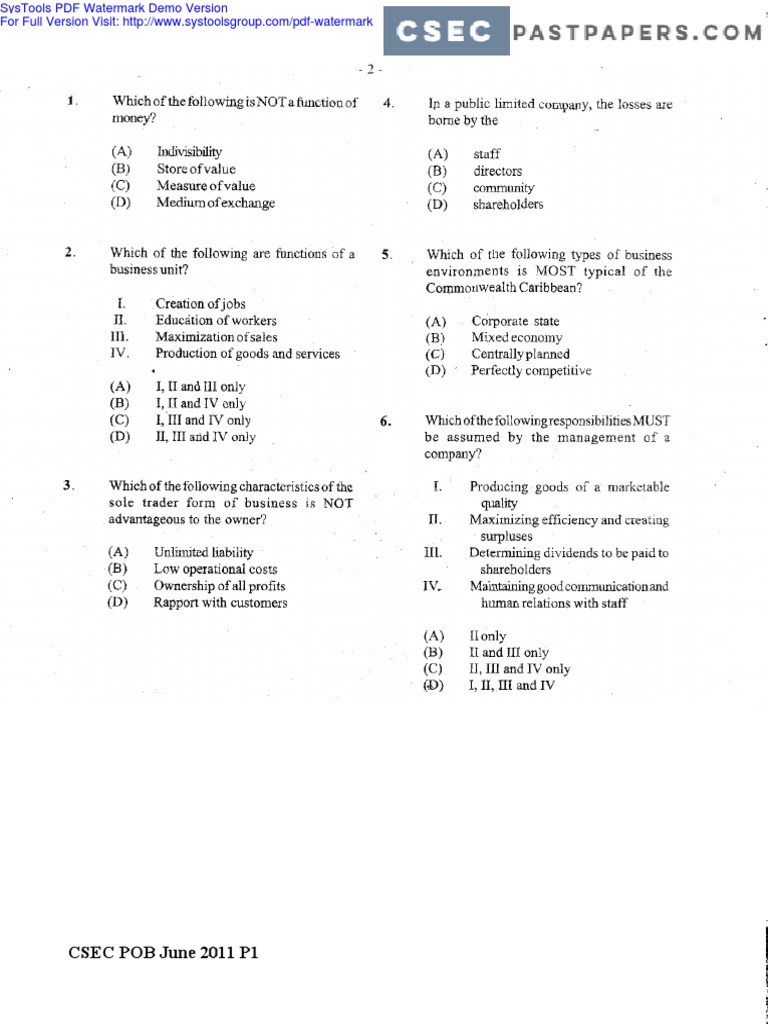 Principle of Business Past Paper | Download Free PDF | Tariff | Perfect ...