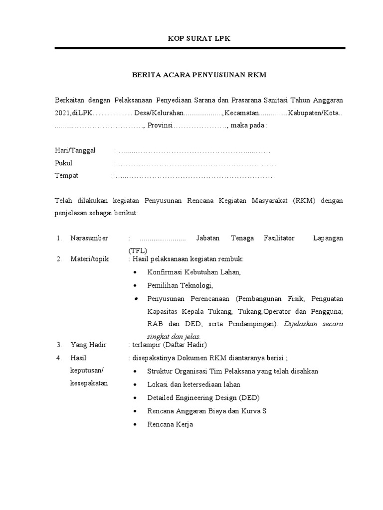 Format BA PENYUSUNAN RKM | PDF