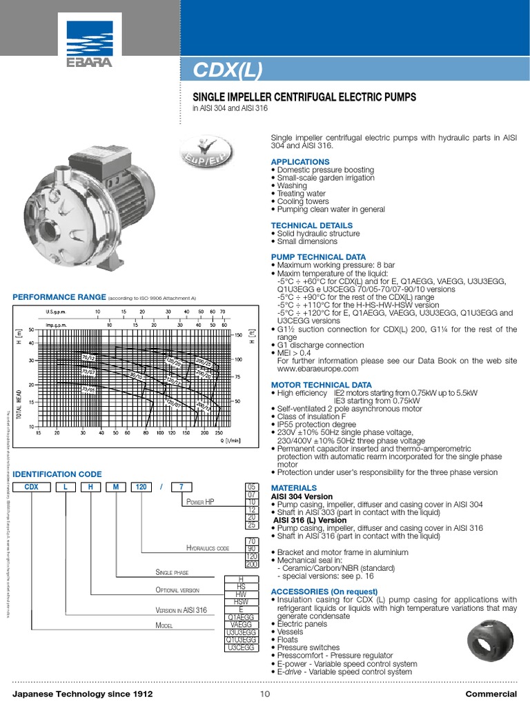 CDX (L) : Single Impeller Centrifugal Electric Pumps | PDF | Pump | Chemical Engineering