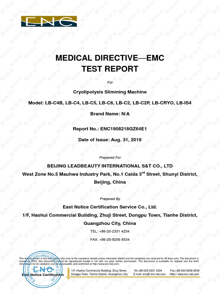 Medical Directive-Emc Test Report: East Notice Certification | PDF ...
