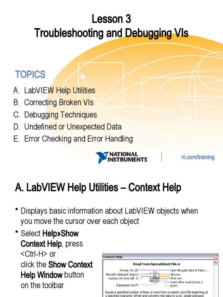 Lesson 3 - Troubleshooting and Debugging VIs | PDF | Information ...