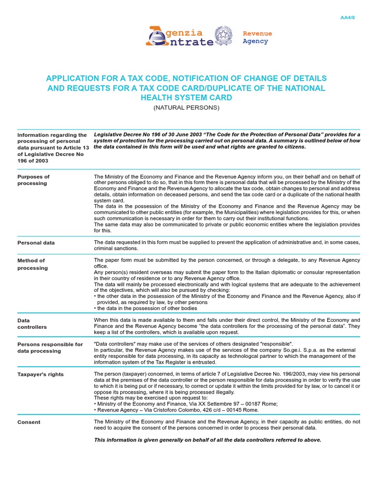 AA4/8 Tax Code Application Form | PDF | Data | Taxes
