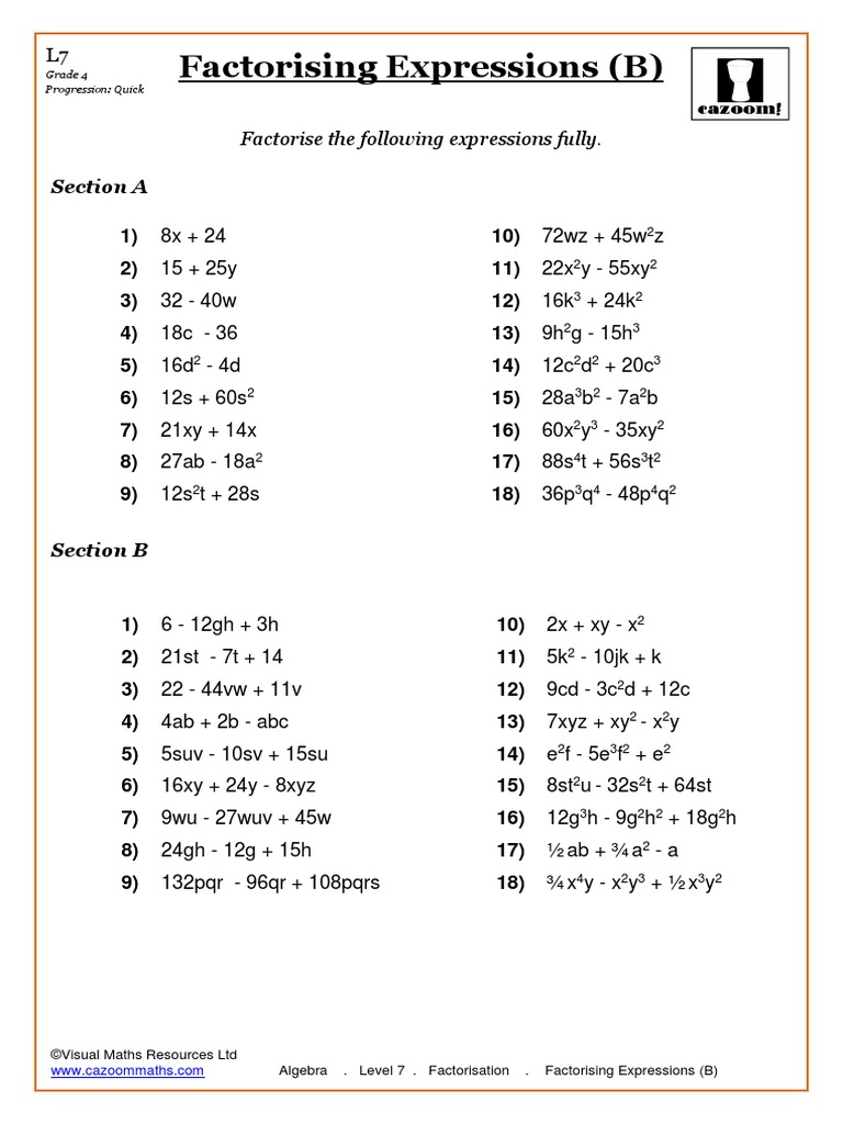 Factorising Expressions | PDF