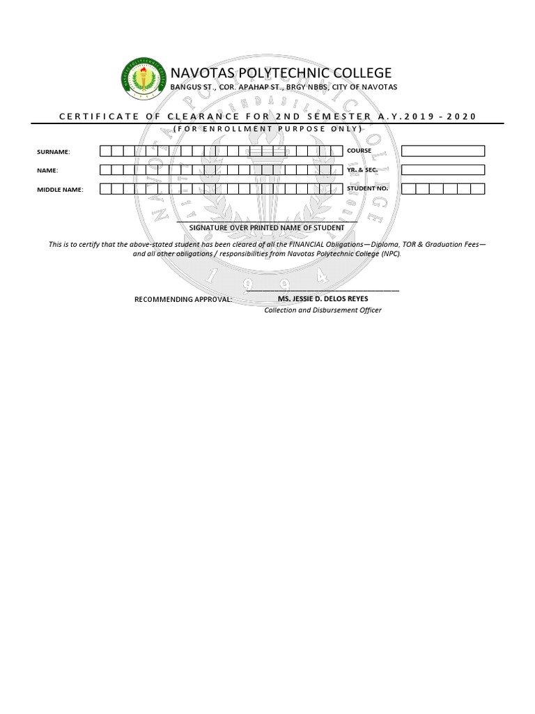 Certificate of Clearance