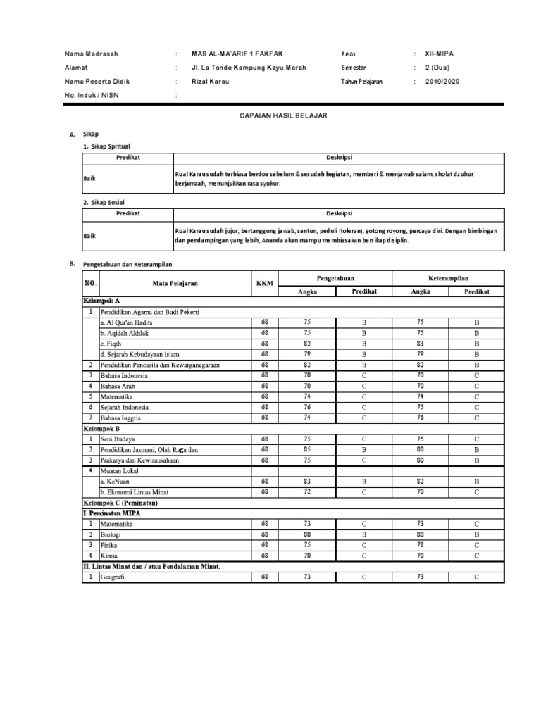 Data Nilai Siswa | PDF