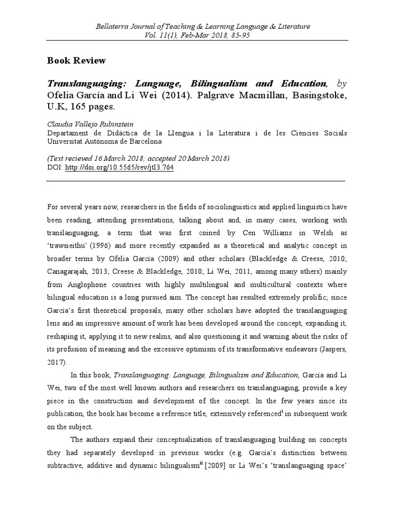 Translanguaging: Language, Bilingualism and Education, by | PDF | Multilingualism | Pedagogy
