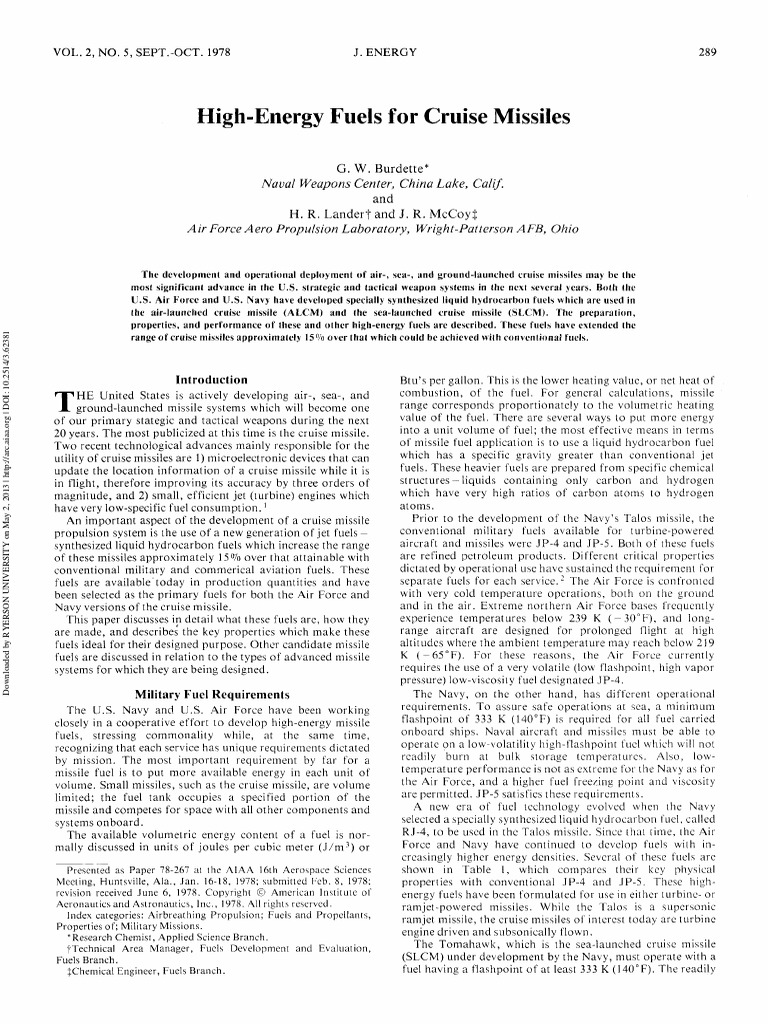 High-Energy Fuels For Cruise Missiles | PDF | Jet Fuel | Alkane