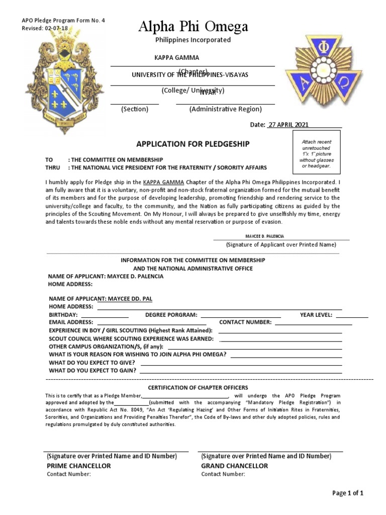4 APO Pledge Program Form No 4 | PDF | Fraternities And Sororities