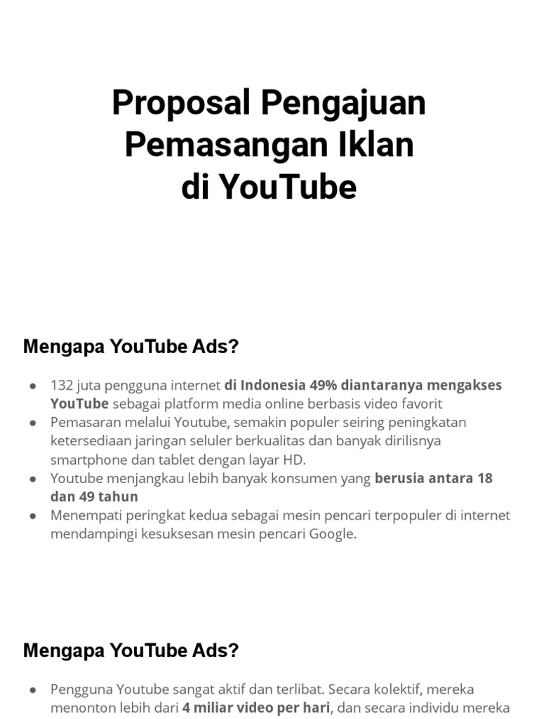 Proposal Pengajuan Pemasangan Iklan Di YouTube | PDF