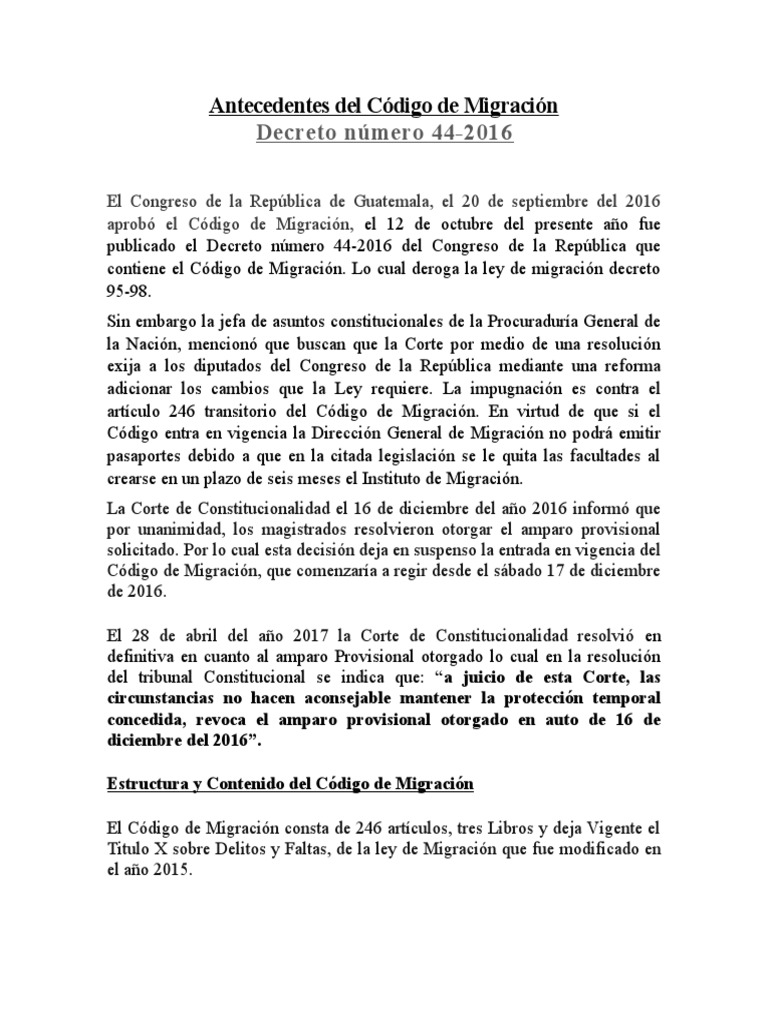Codigo de Migracion Grupo | PDF | Migración humana | Guatemala Codigo de Migracion Grupo | PDF | Migración humana | Guatemala
