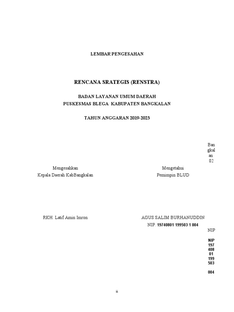 02 Lembar Pengesahan Renstra | PDF