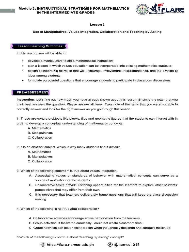 Math Module 3-Lesson 3 | PDF | Learning | Teachers