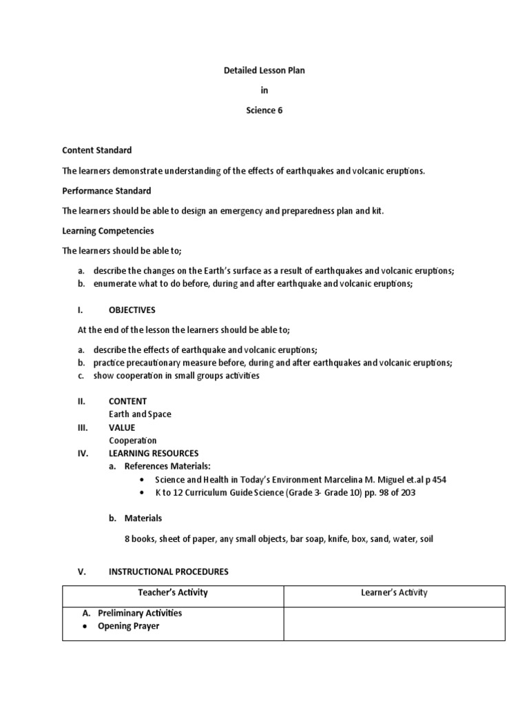 Detailed Lesson Plan | PDF | Volcano | Tsunami