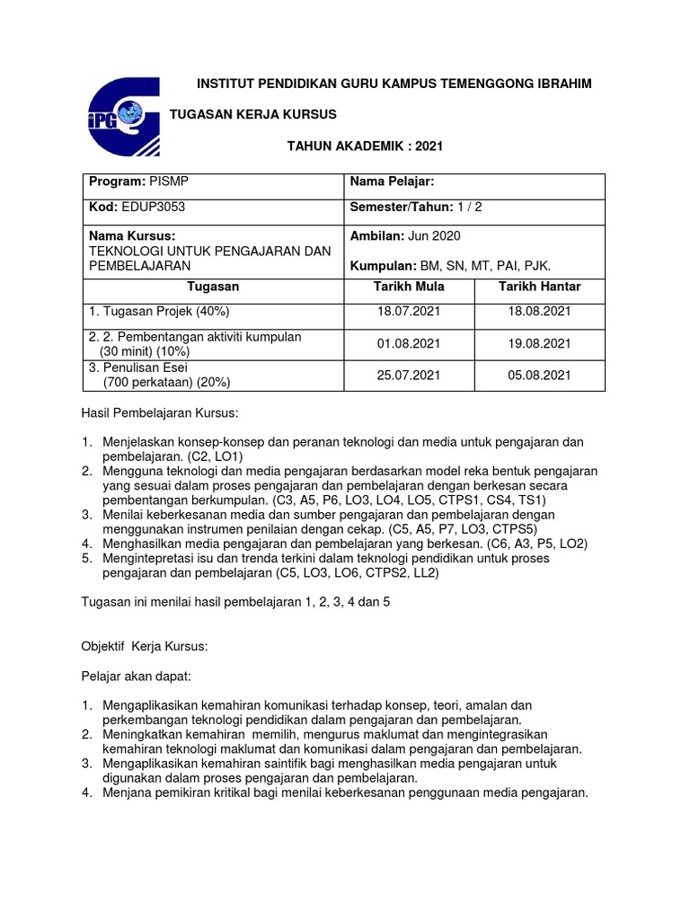 EDUP3053 Tugasan Kerja Kursus 2021 | PDF | Seni