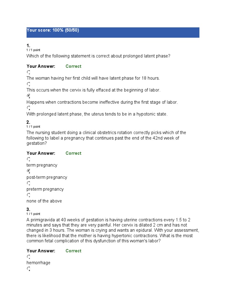 Your Score: 100% (50/50) : Correct | PDF | Infertility | Childbirth