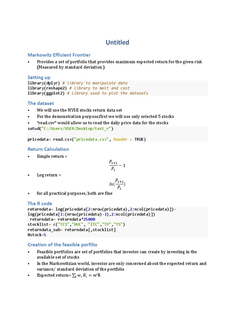 Untitled: Markowitz Efficient Frontier | PDF | Modern Portfolio Theory ...