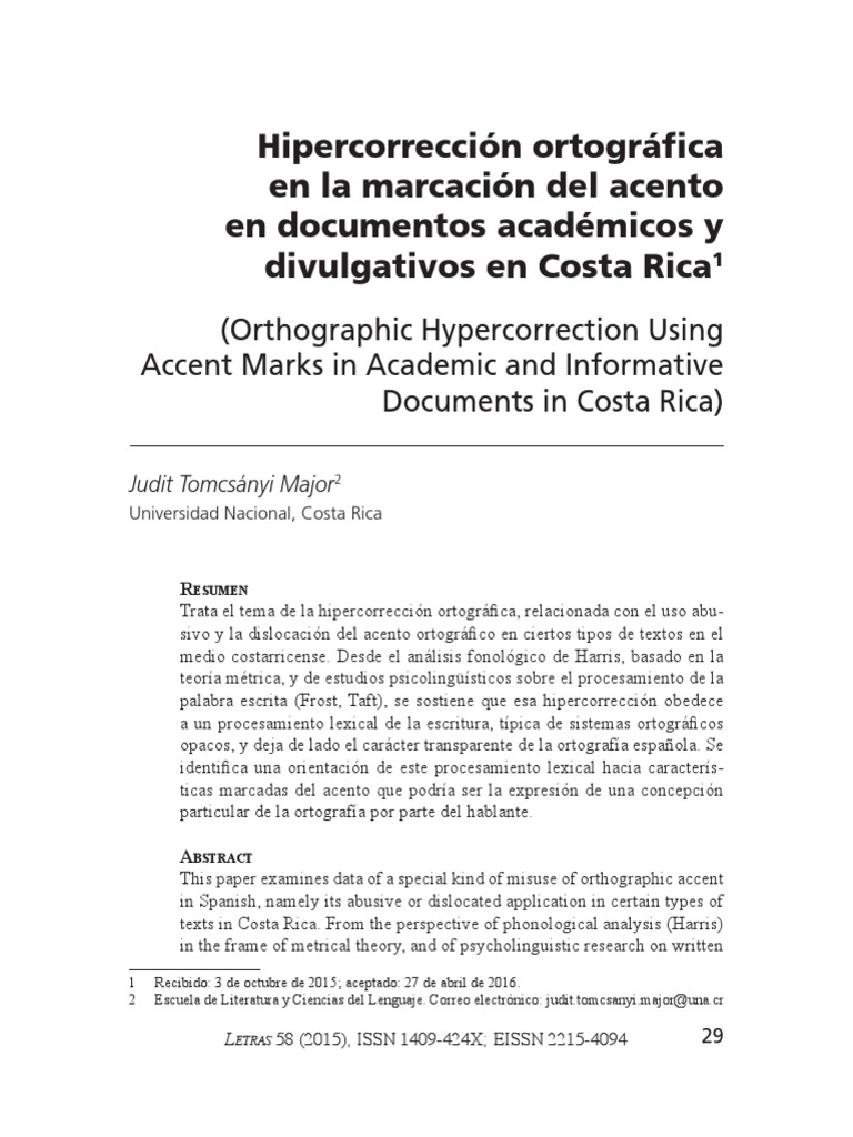 Hipercorrección Ortográfica en La Marcación Del Acento en Documentos ...