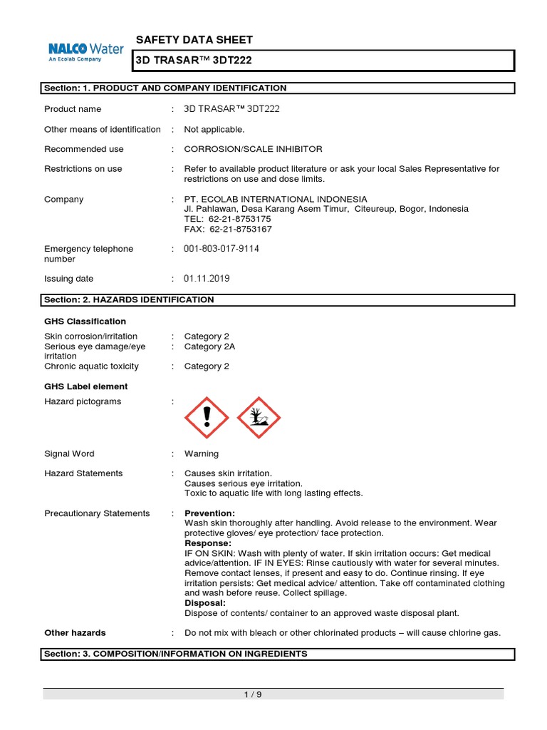 MSDS 3DT222 | PDF | Toxicity | Chlorine