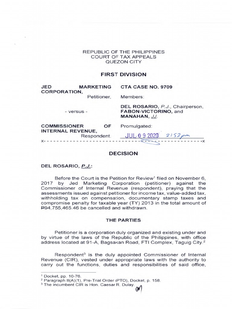 First Division: JED Cta Case Corporation | PDF | Internal Revenue ...