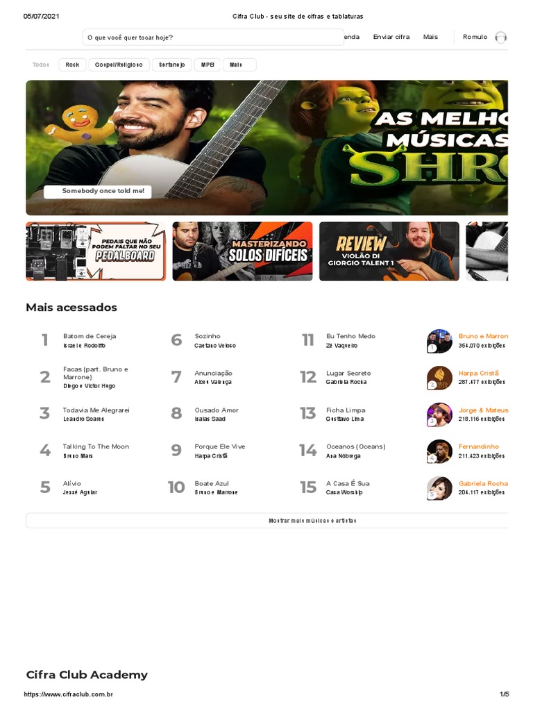 Cifra Club - Seu Site de Cifras e Tablaturas | PDF | YouTube | Artes ...