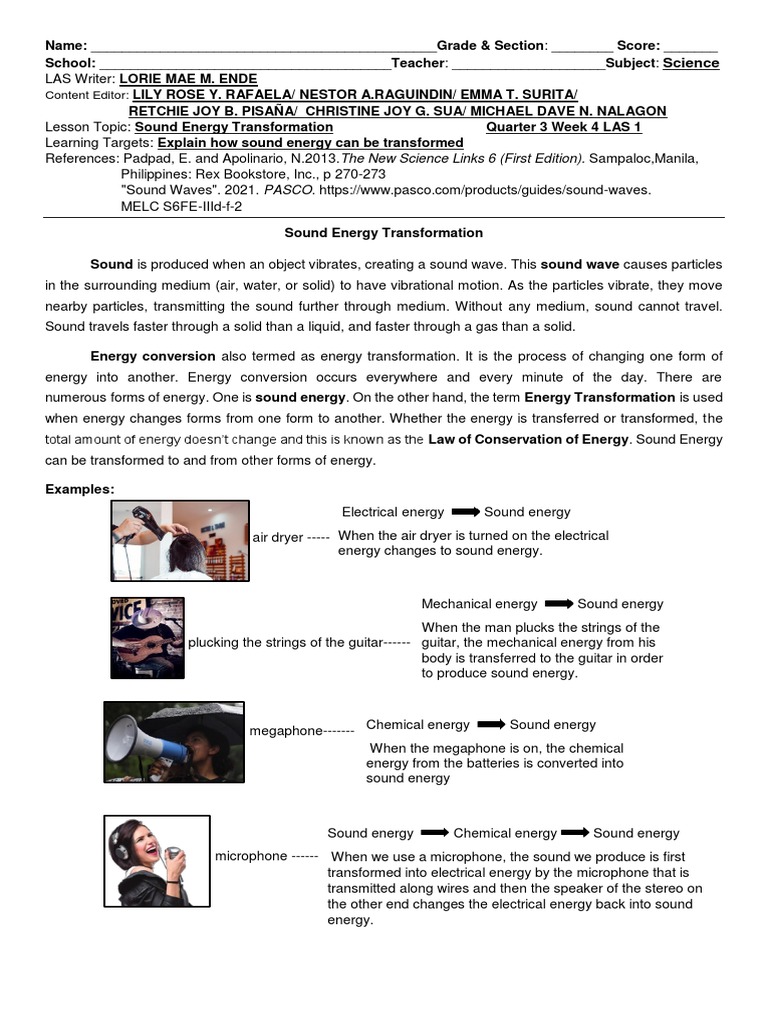 Science 6 Q3 W4 LAS 1 | PDF | String Instruments | Sound