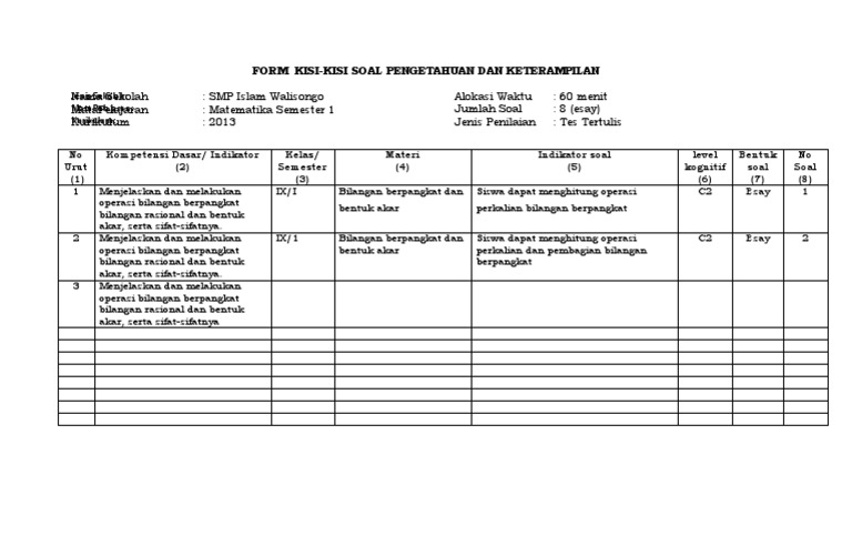 Form Kisi Soal | PDF | Komputer