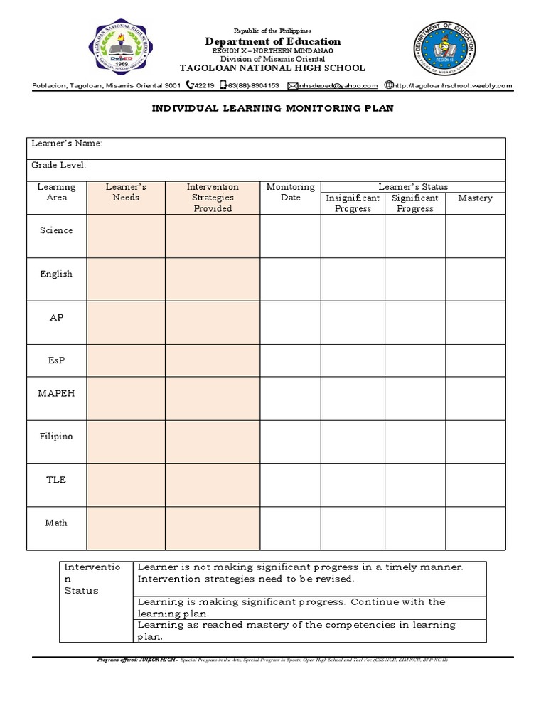 Department of Education: Individual Learning Monitoring Plan | PDF ...