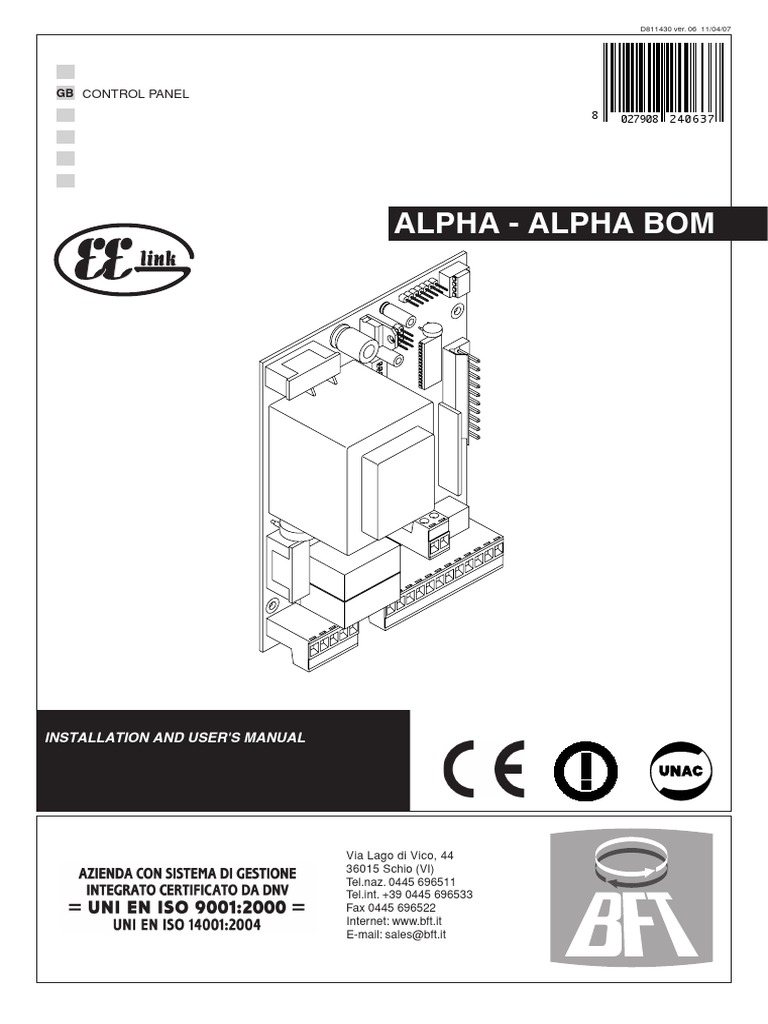 BFT Alpha Bom | PDF | Mains Electricity | Switch