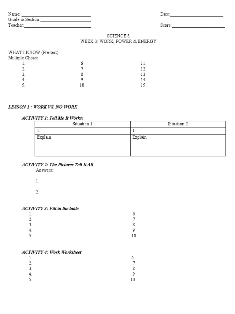 Lesson 1: Work vs. No Work ACTIVITY 1: Tell Me It Works! | PDF ...