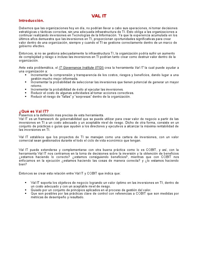 Val It | PDF | Cobit | Beneficio (economía)