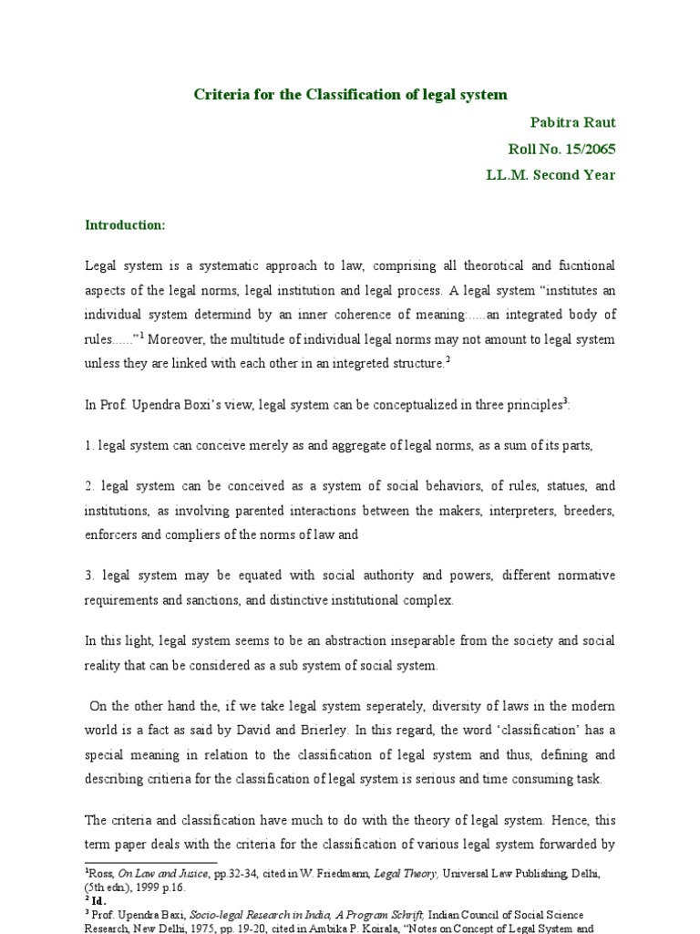 Criteria For The Classification of Legal System | PDF | Comparative Law ...